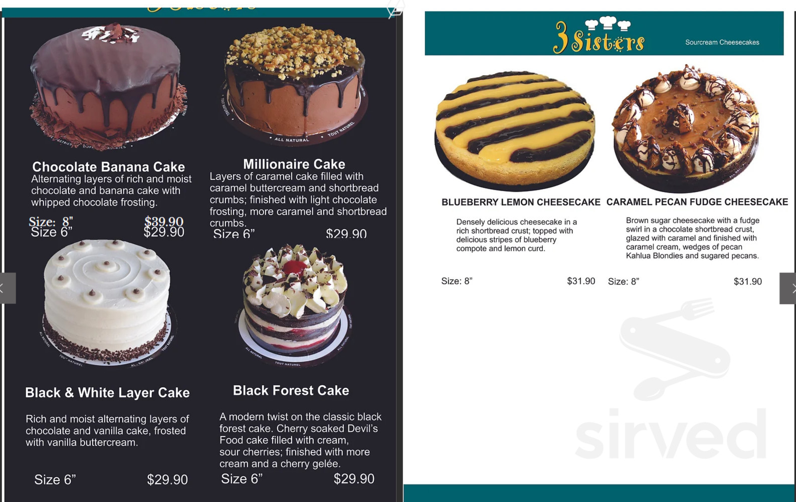 3 Sisters Bakeshop menu in Ottawa, Ontario, Canada