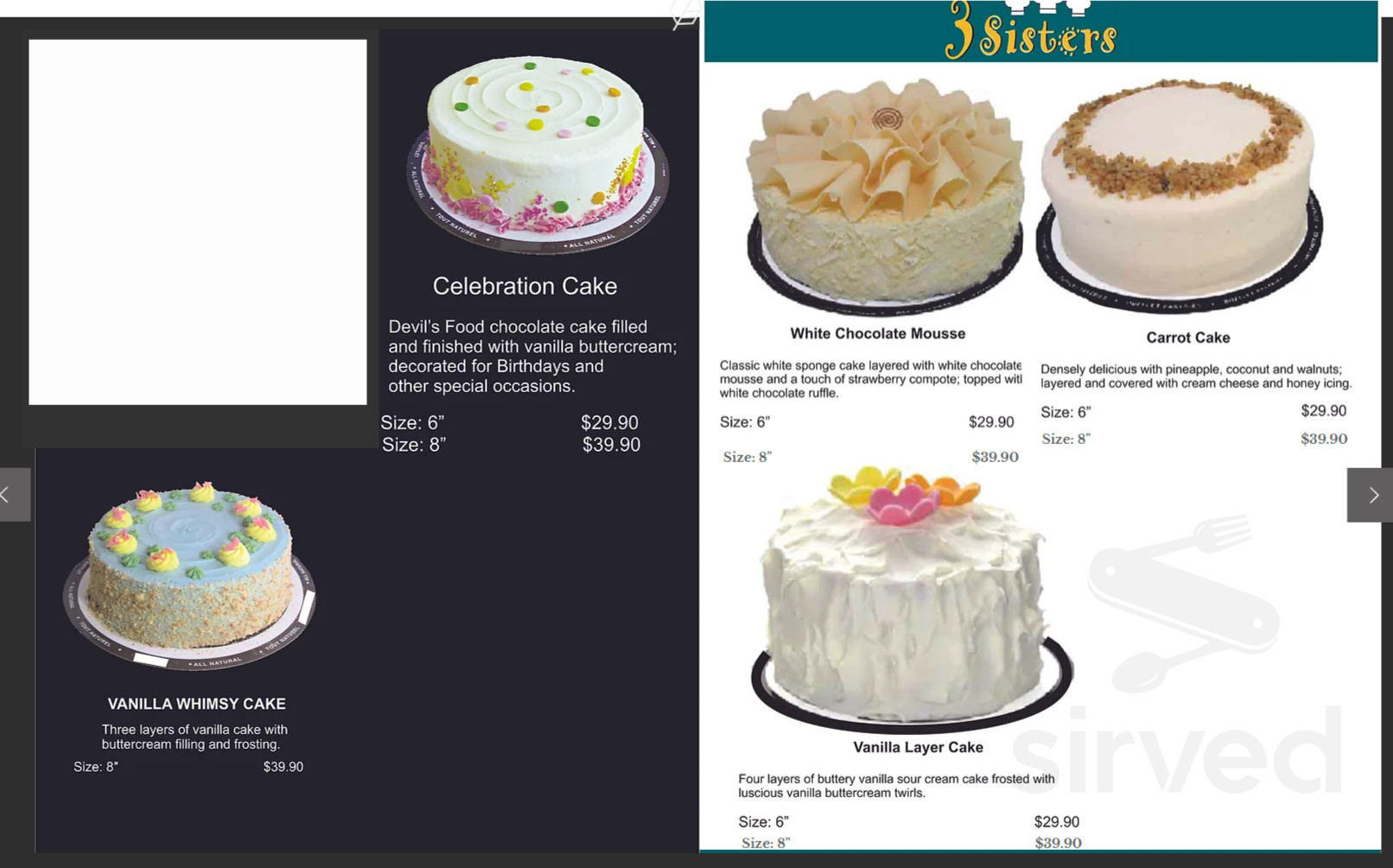 3 Sisters Bakeshop menu in Ottawa, Ontario, Canada