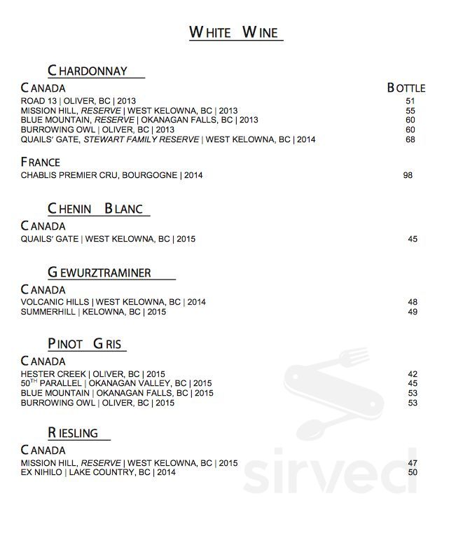 Menu - Vernon BC's PeakFine Restaurant at Sparkling Hill Resort | Sirved