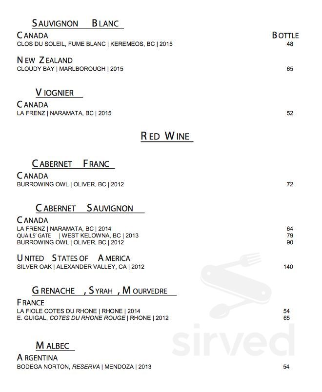 Menu - Vernon BC's PeakFine Restaurant at Sparkling Hill Resort | Sirved
