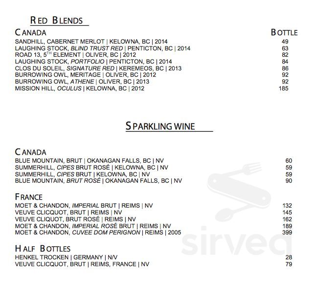Menu - Vernon BC's PeakFine Restaurant at Sparkling Hill Resort | Sirved