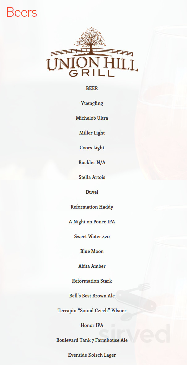 Union Hill Grill menu in Canton, Georgia, USA