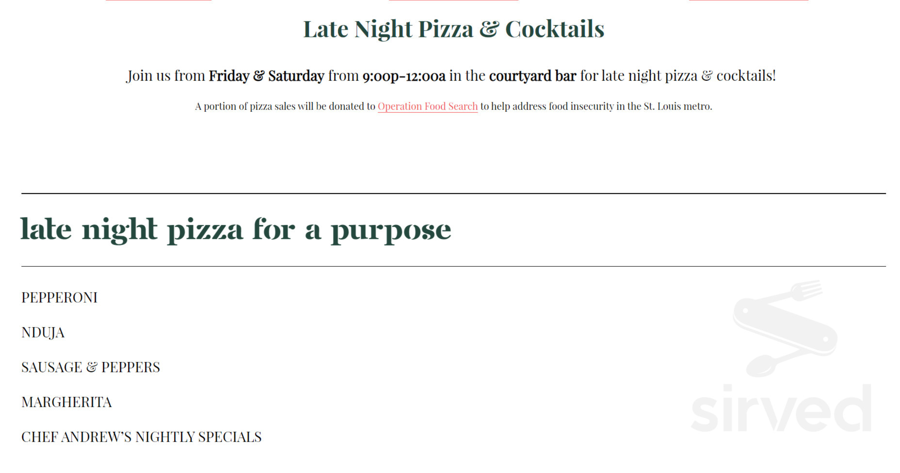 Edera Italian Eatery menu in St. Louis, Missouri, USA