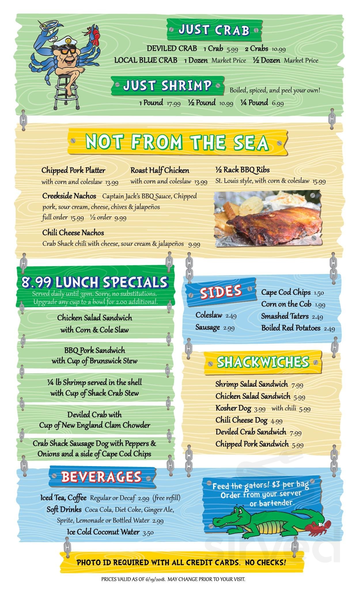 The Crab Shack menus in Tybee Island, Georgia, United States