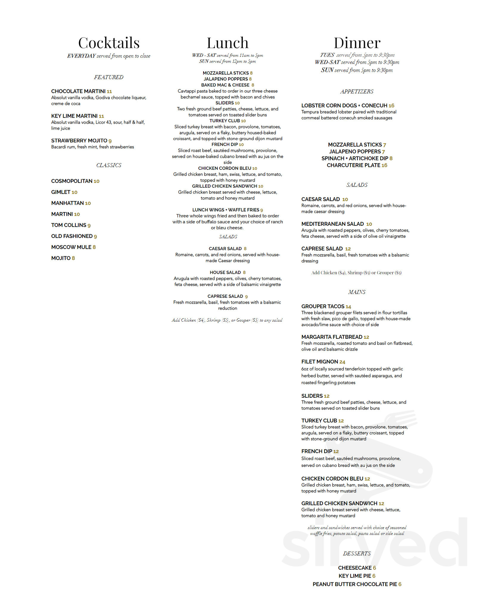 The Refinery menu in Birmingham, Alabama, USA