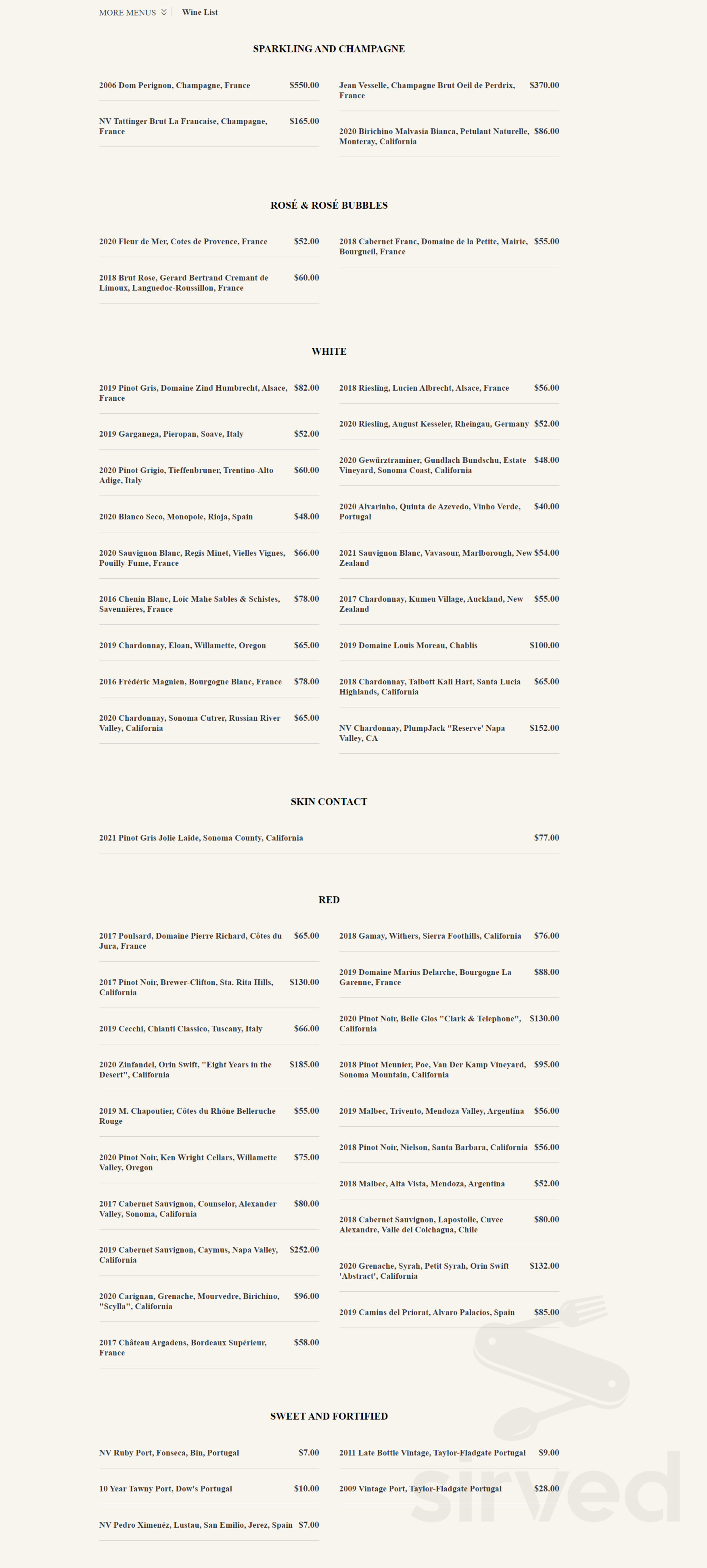 Henley menu in Nashville, Tennessee, USA