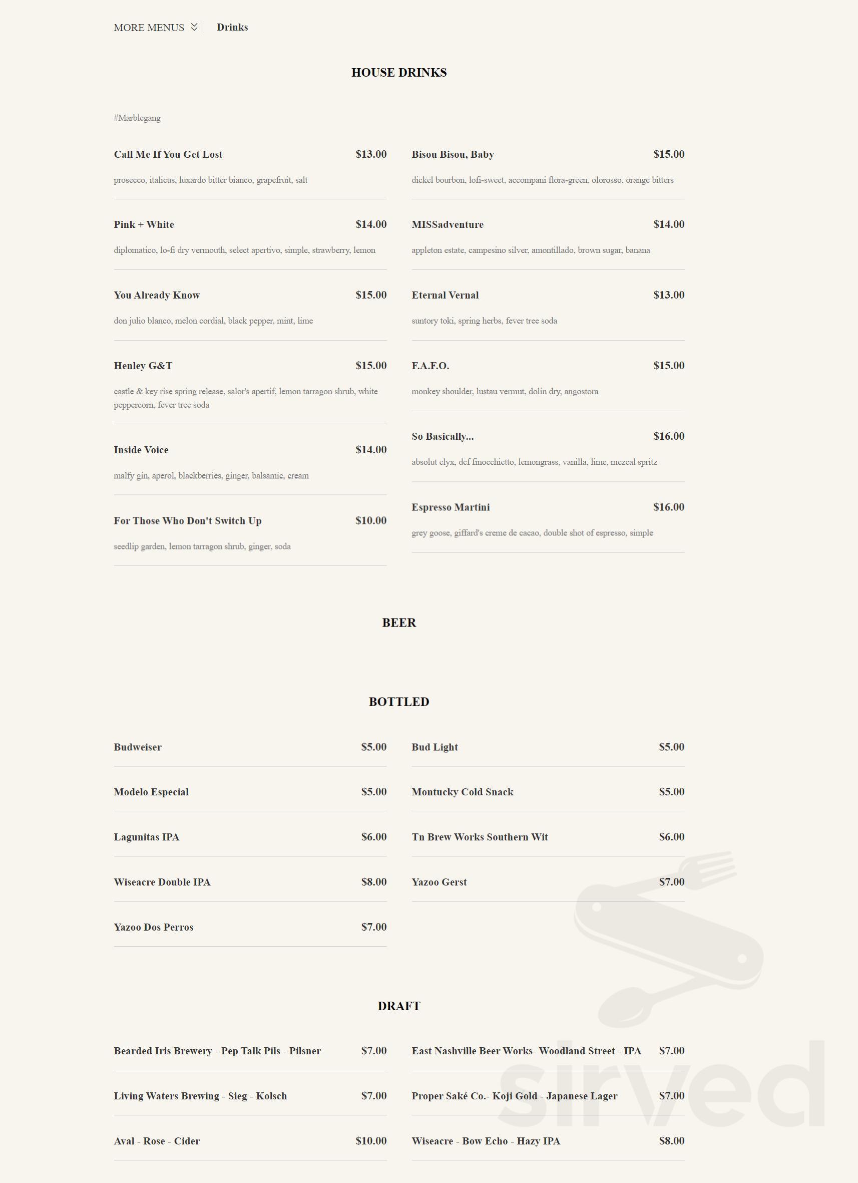Henley menu in Nashville, Tennessee, USA
