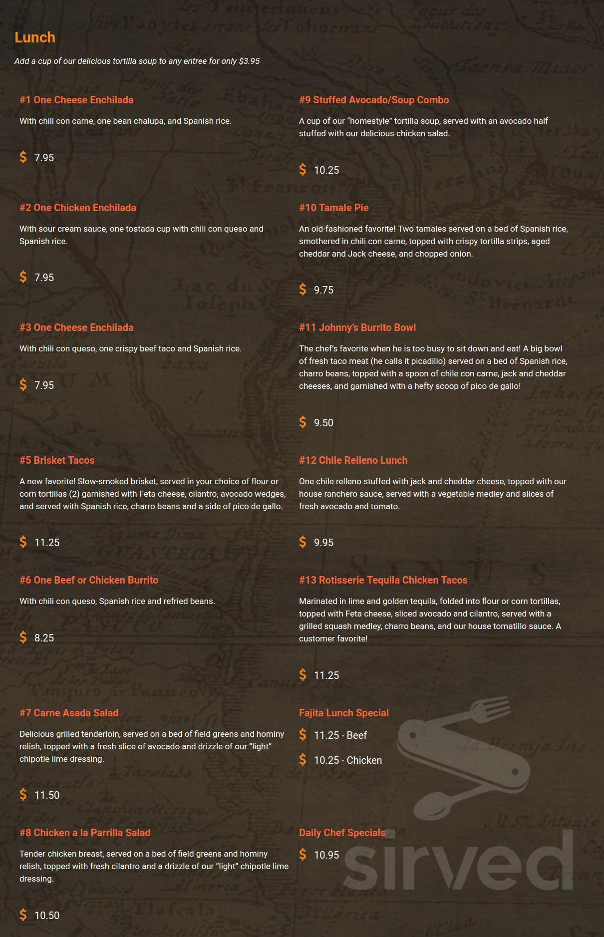 Menu - Fort Worth TX's Los Vaqueros | Sirved