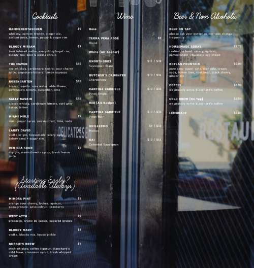 Perly's menu in Richmond, Virginia, USA