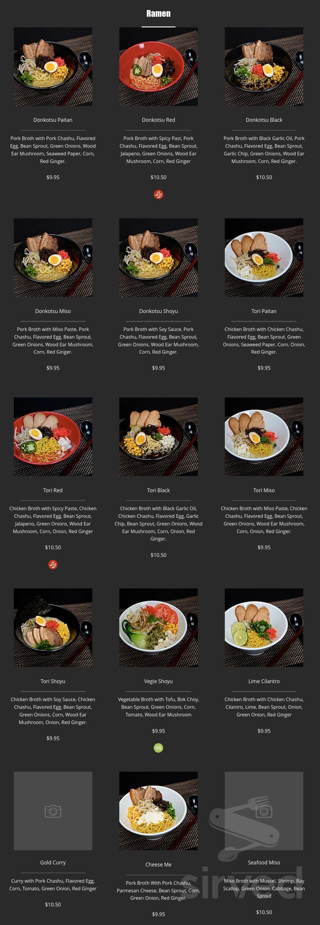 Ramen Boy menu in Lancaster, California, USA