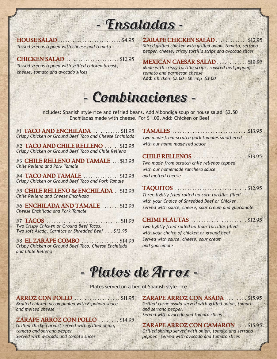 El Zarape Mexican Restaurant menu in Cypress, California, USA