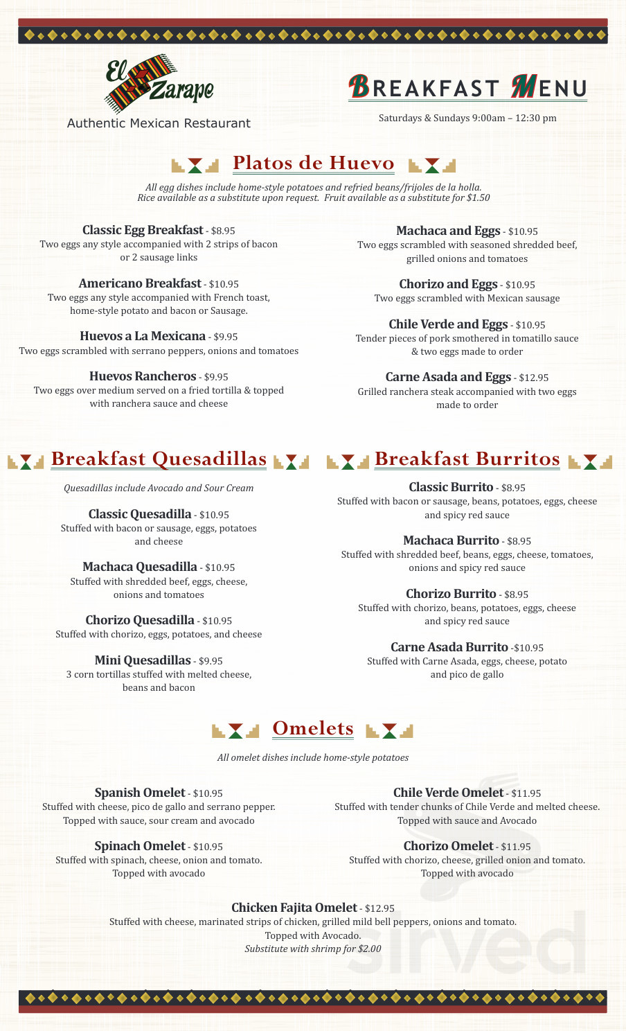 El Zarape Mexican Restaurant menu in Cypress, California, USA