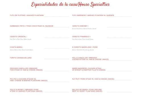 Casa Marin Restaurant menu in Hialeah, Florida, USA