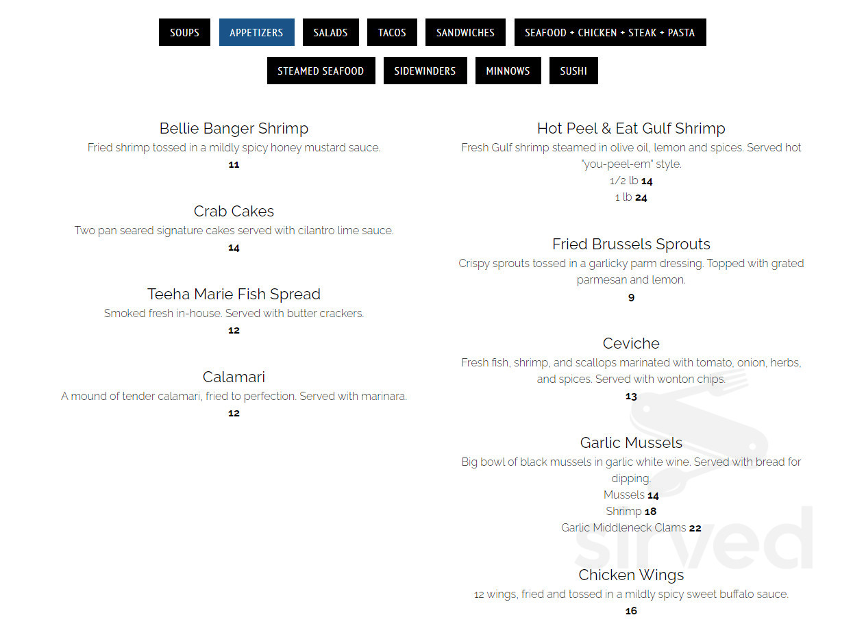 Menu for Rusty Bellies Waterfront Grill, Inc. in Tarpon Springs, FL ...
