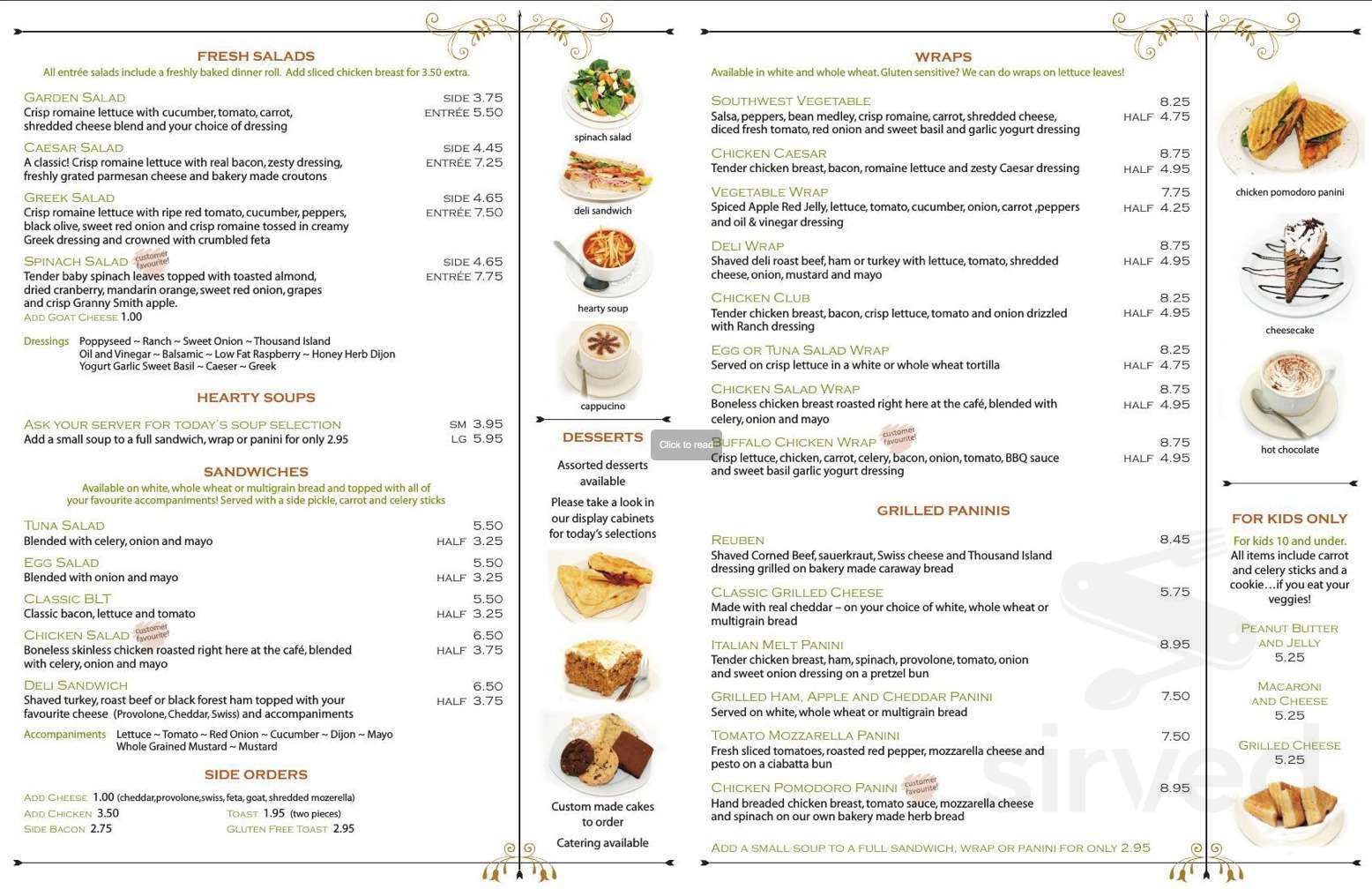 The Olde Bakery Cafe menu in Ingersoll, Ontario, Canada