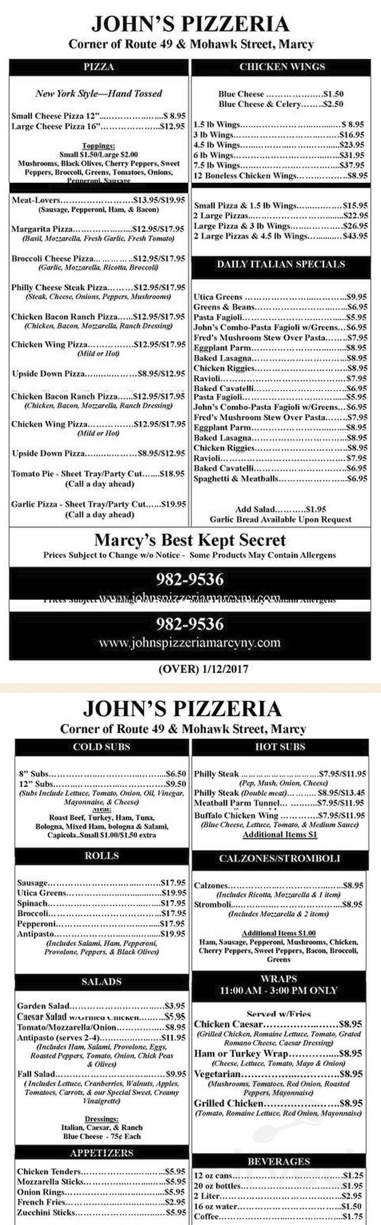 Big Jay's Pizzeria menu in Marcy, New York, USA