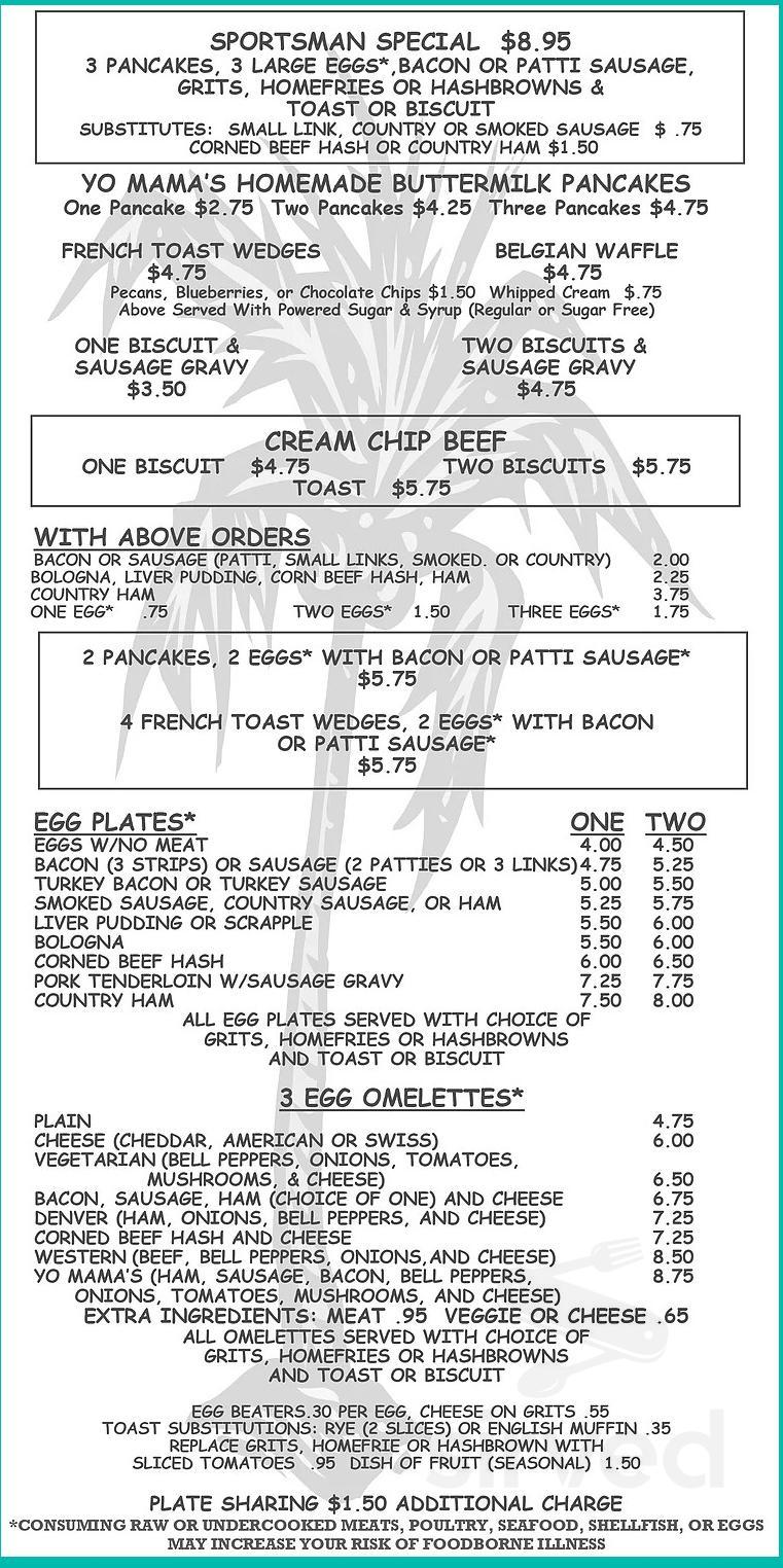 Mama Jean's Restaurant menu in Little River, South Carolina, USA