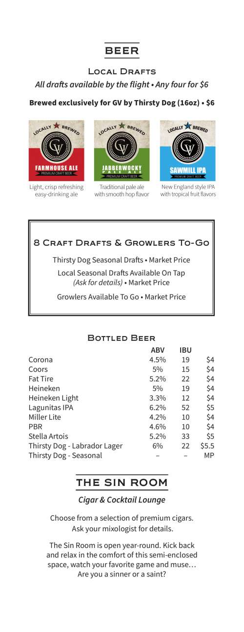 The Still House at Gervasi Vineyard menu in Canton, Ohio, USA