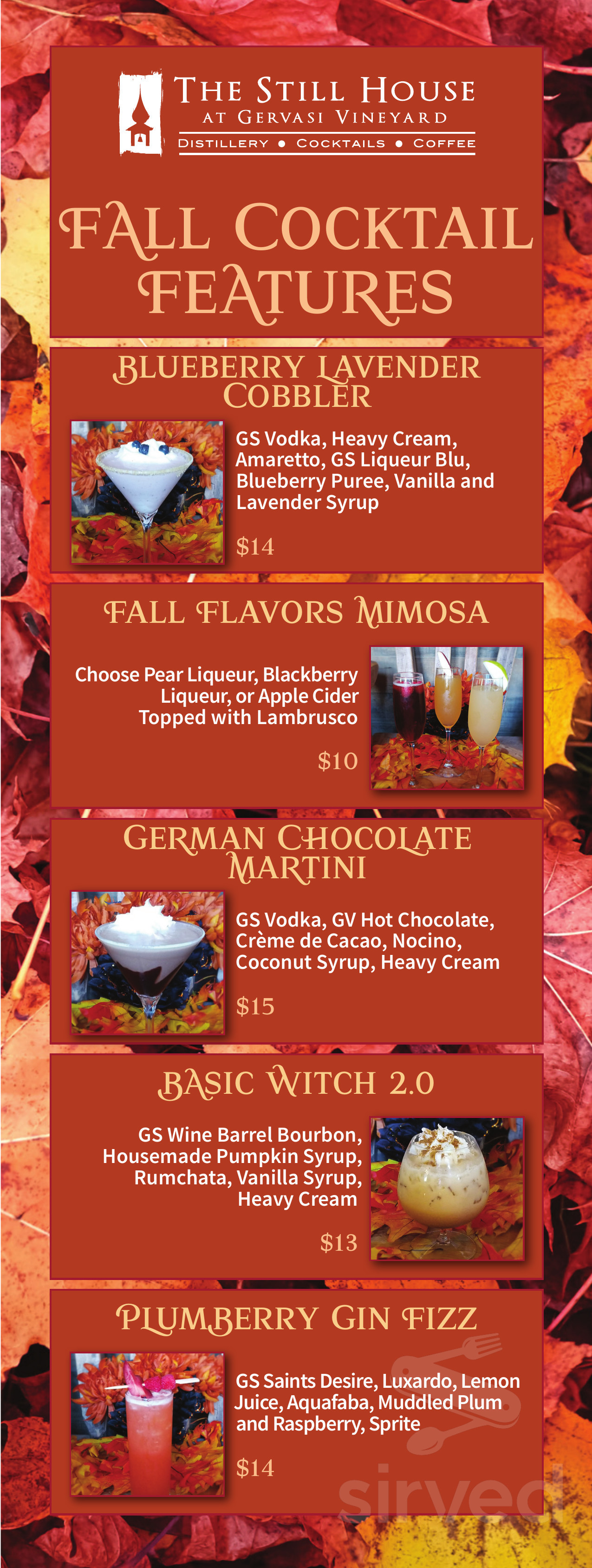 The Still House at Gervasi Vineyard menu in Canton, Ohio, USA