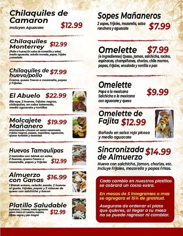 Menu - Mission TX's Café Mi Familia | Sirved