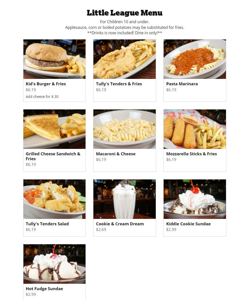 Menu for Tully's Good Times Watertown in Watertown, NY | Sirved