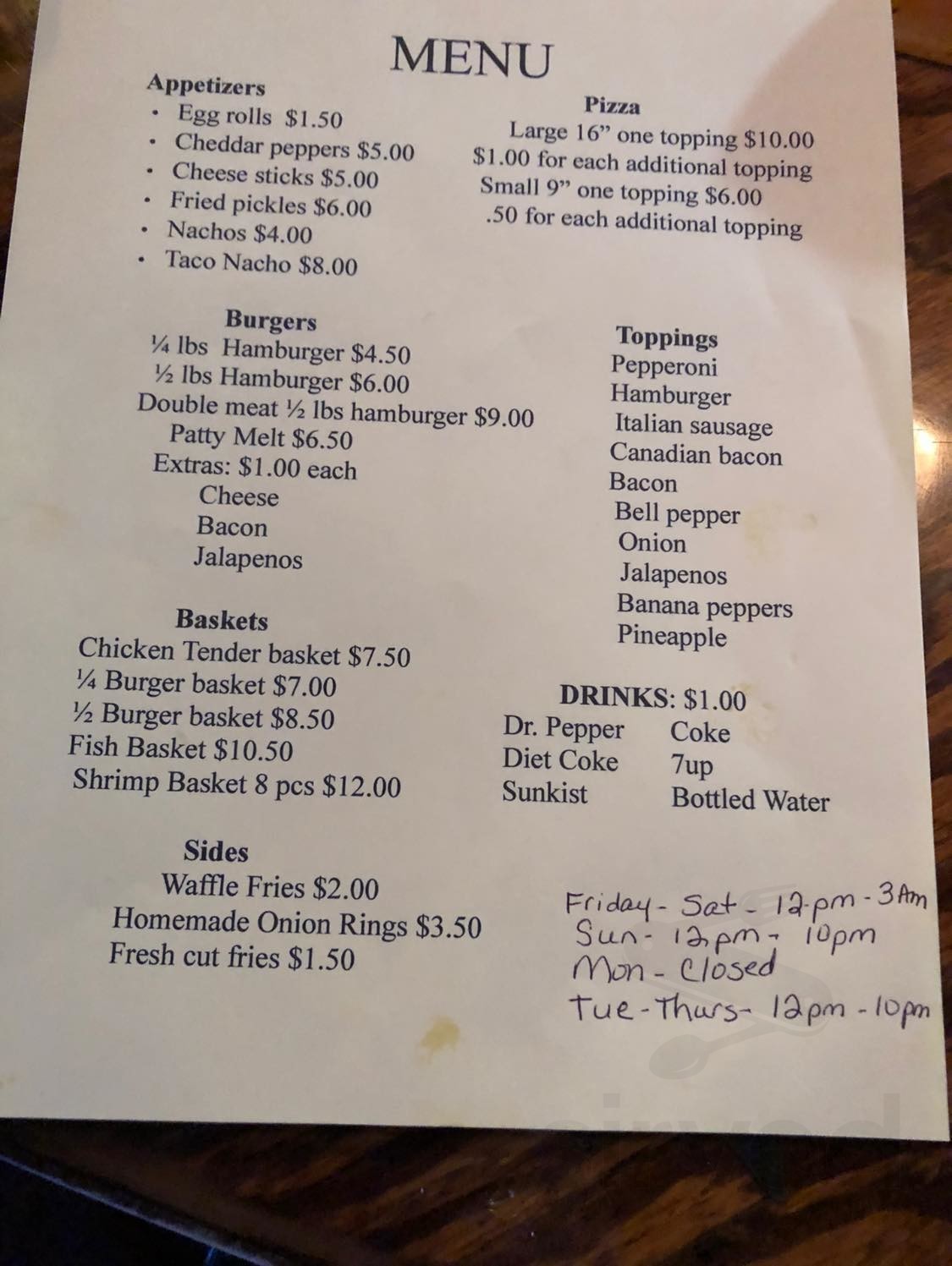 Riverway Bar & Grill menu in Trinity, Texas, USA
