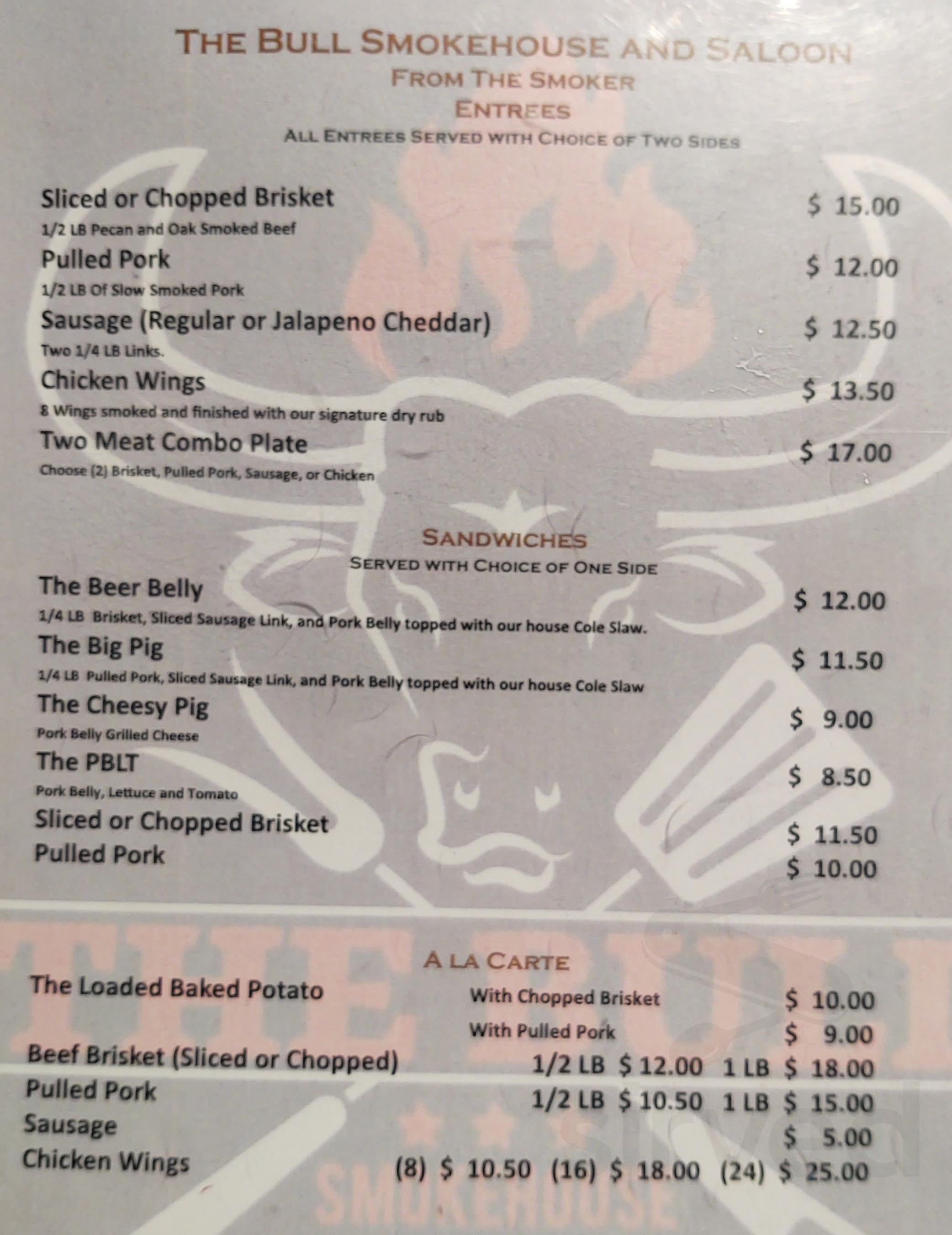 Menu for The Bull Smokehouse and Saloon in Alva, OK | Sirved