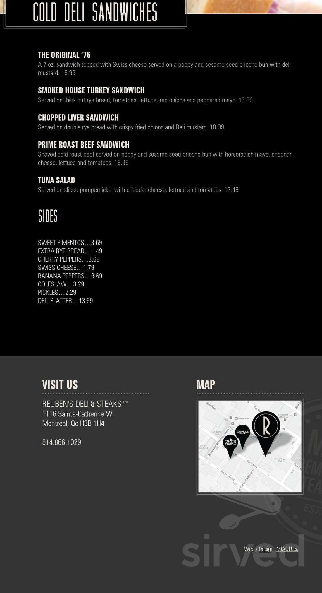 Menu - Montréal QC's Reuben's Deli & Steakhouse | Sirved