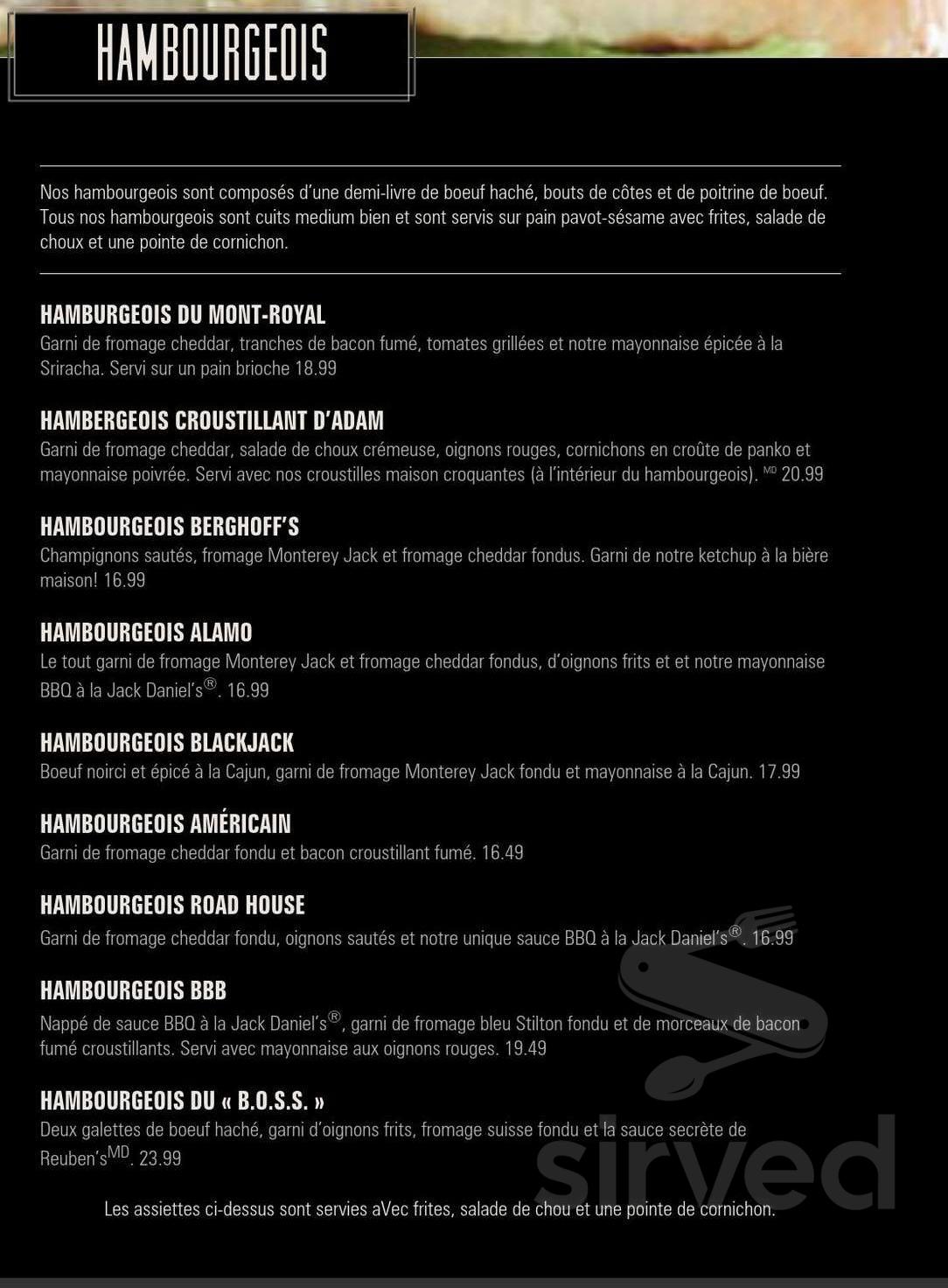 Menu - Montréal QC's Reuben's Deli & Steakhouse | Sirved