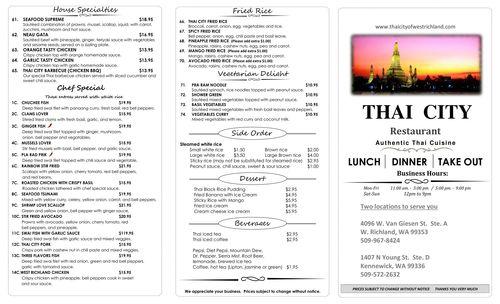 Thai City Restaurant menu in West Richland, Washington, USA