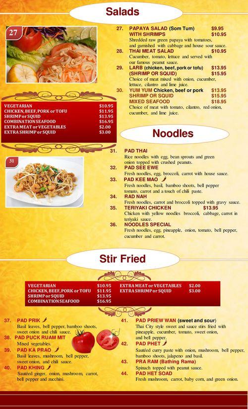 Thai City Restaurant menu in West Richland, Washington, USA