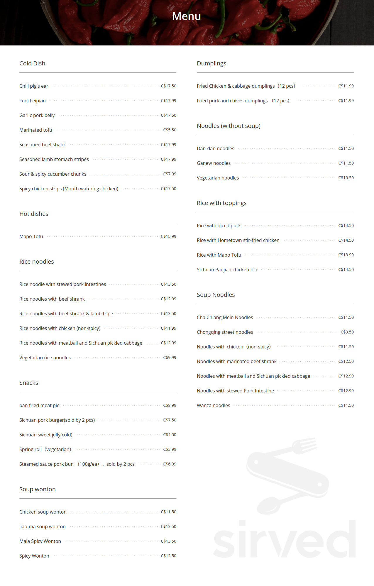 MALA EXPRESS menu in Kirkland, Quebec H9H 3C3, Canada