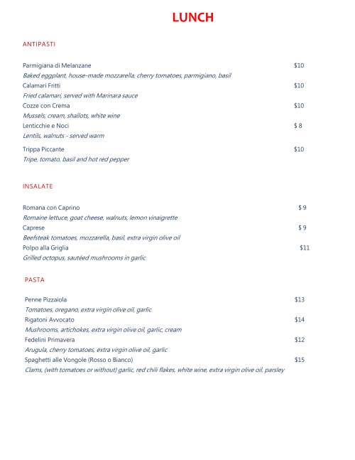 Bricco Ristorante Italiano menu in Bluffton, South Carolina, USA