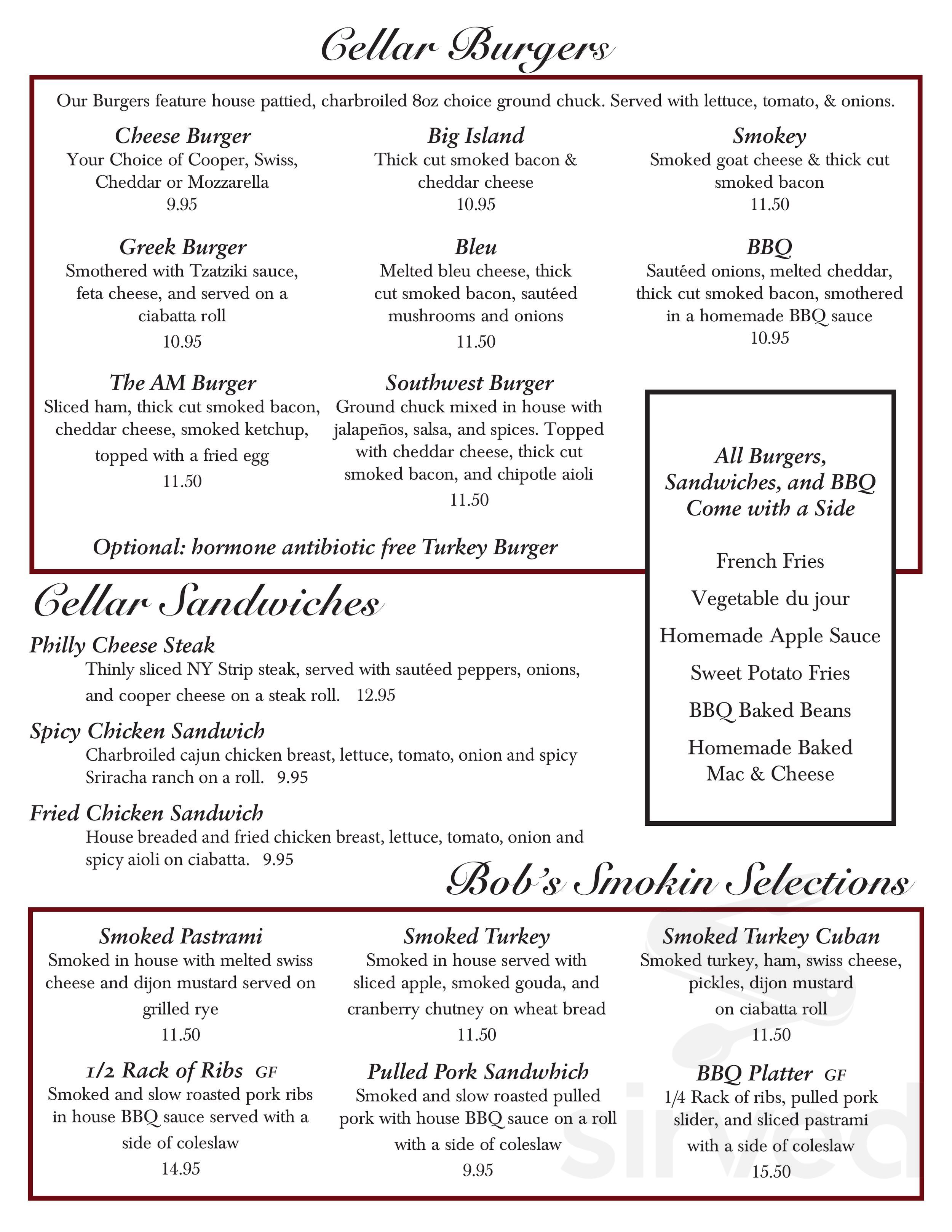 The Cellar Restaurant & Bar on the River menu in Owego, New York, USA
