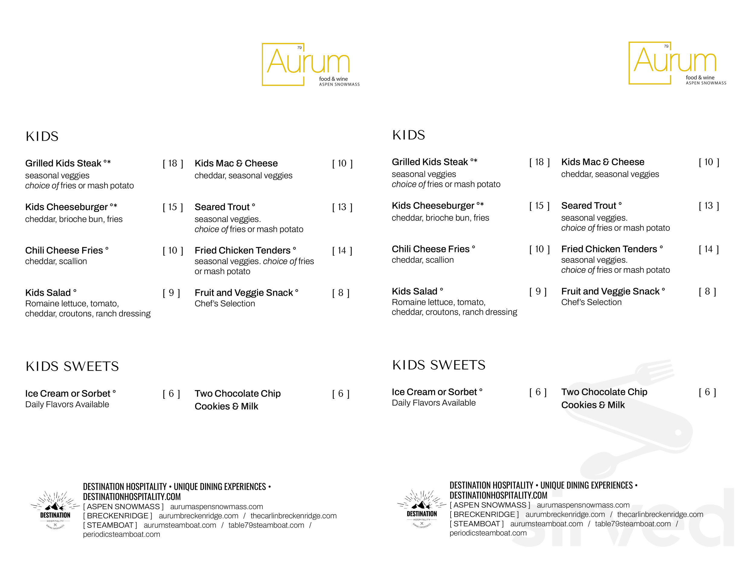 Aurum Food & Wine Aspen Snowmass menu in Snowmass Village, Colorado, USA
