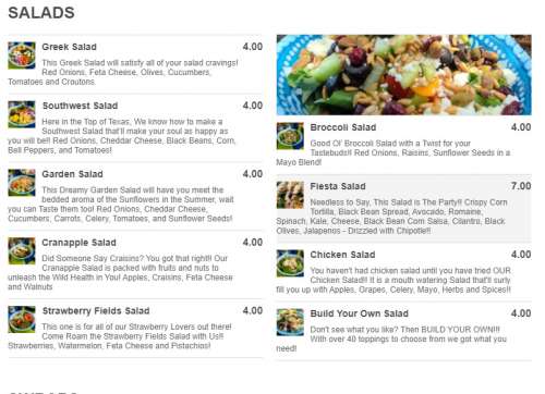 FAVs menu in Amarillo, Texas, USA