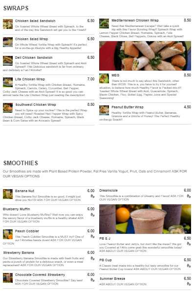 FAVs menu in Amarillo, Texas, USA