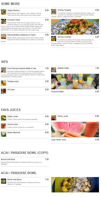 FAVs menu in Amarillo, Texas, USA