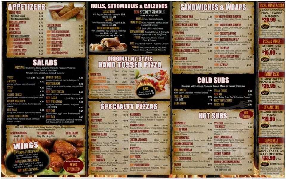 Original Italian Pizza menu in Pottsville, Pennsylvania, USA