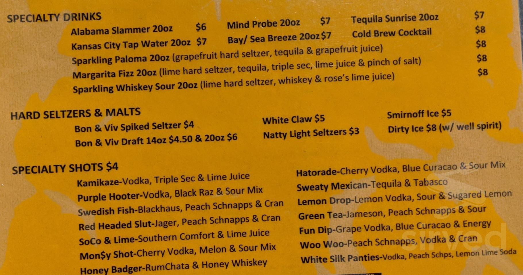 Bar 1868 menu in Oxford, Ohio, USA