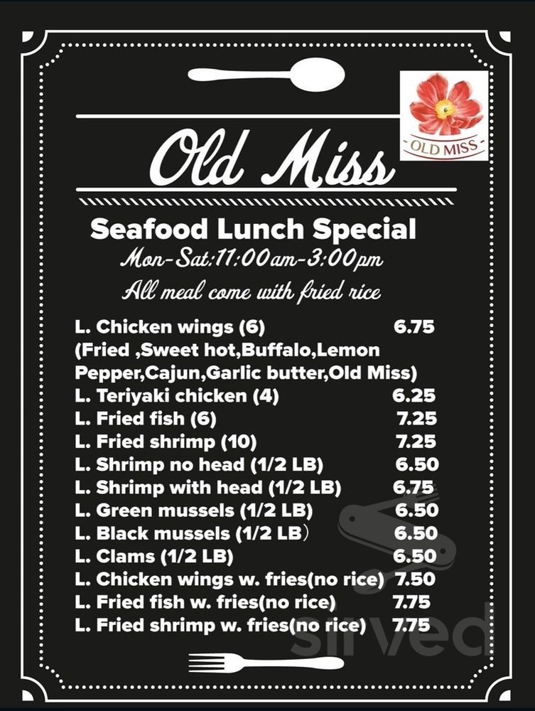 Old Miss menu in Greenville, Mississippi, USA