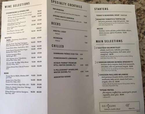 Mariposa menu in Boca Raton, Florida, USA