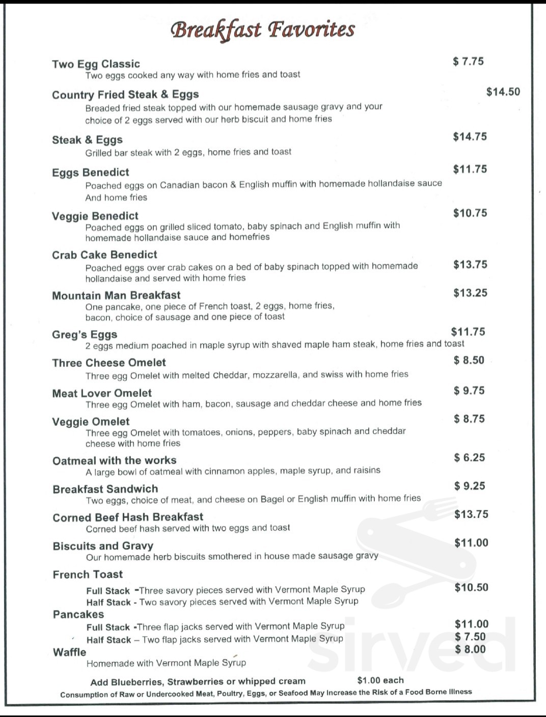 Martell's at the Red Fox menus in Jeffersonville, Vermont, United States