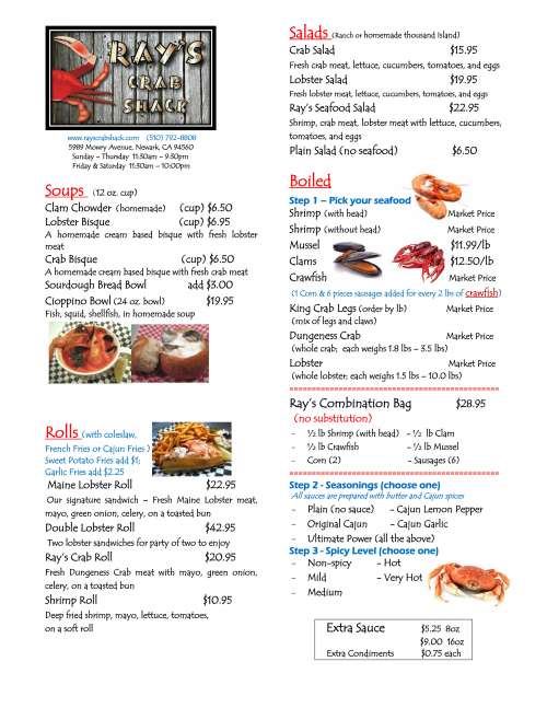 Ray's Crab Shack menu in Newark, California, USA