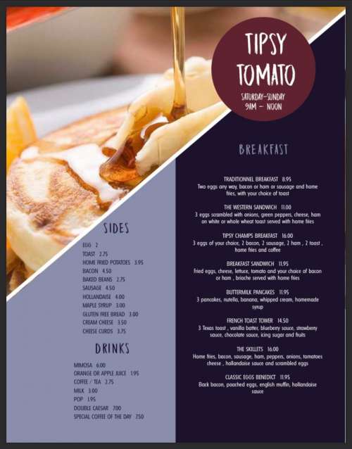 Tipsy Tomato menu in Saint John, New Brunswick, Canada