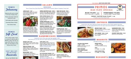 Menu for Primos Cafe in Madison, MS | Sirved