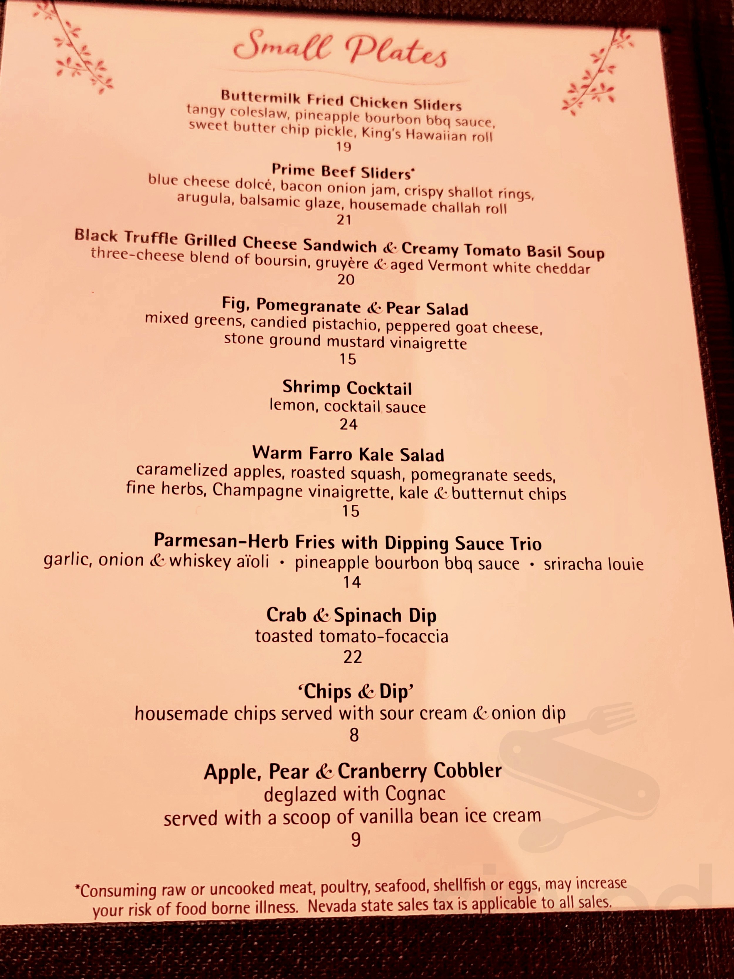 Lobby Bar menu in Las Vegas, Nevada, USA