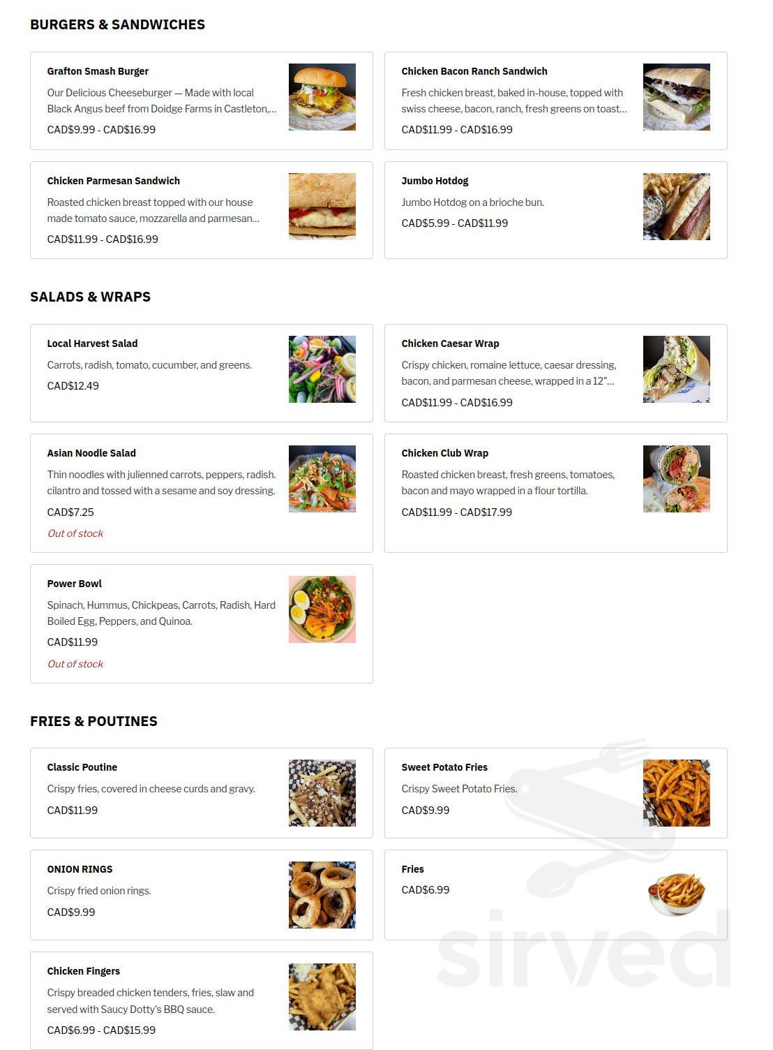 The Lass & Ladle menus in Grafton, Ontario, Canada