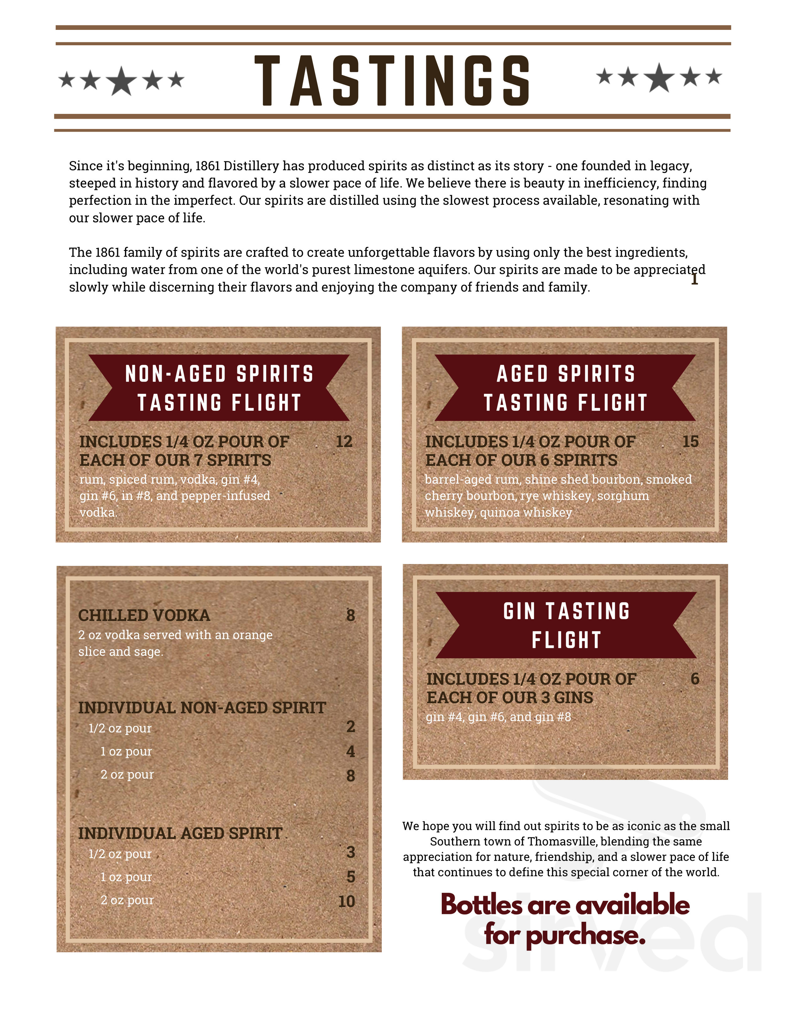 1861 Distillery menus in Thomasville, Georgia, United States