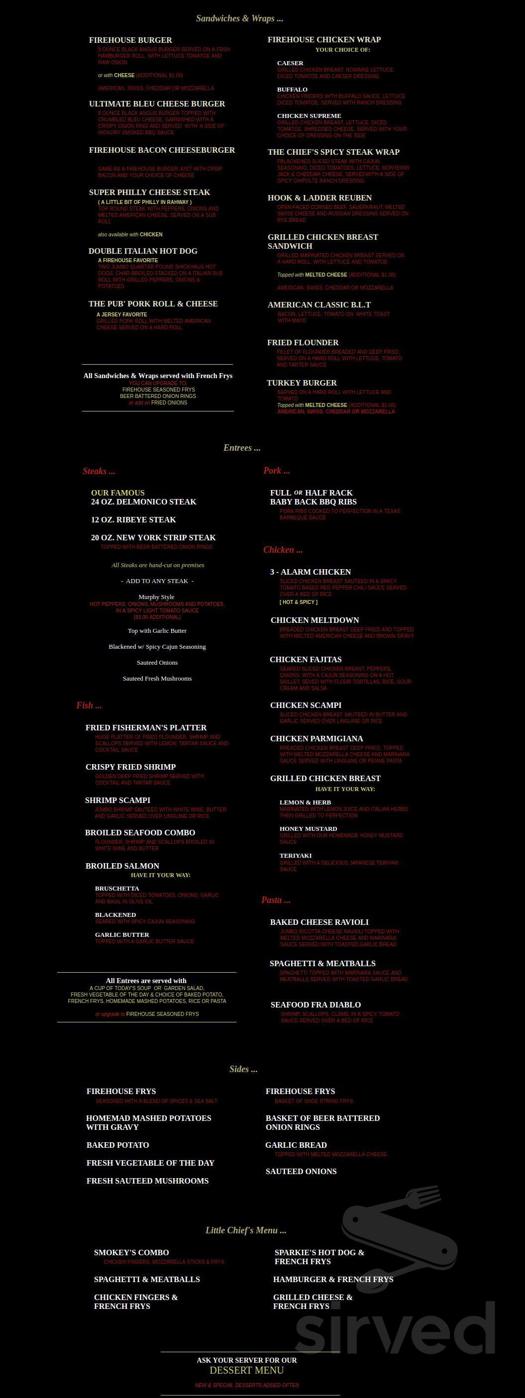 Firehouse Eatery & Pub menu in Rahway, New Jersey, USA